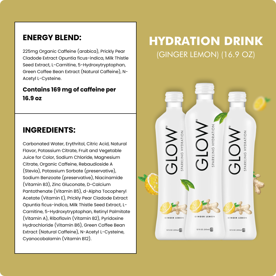 Ginger Lemon Sparkling Hydration, 12-Pack – GLOW®