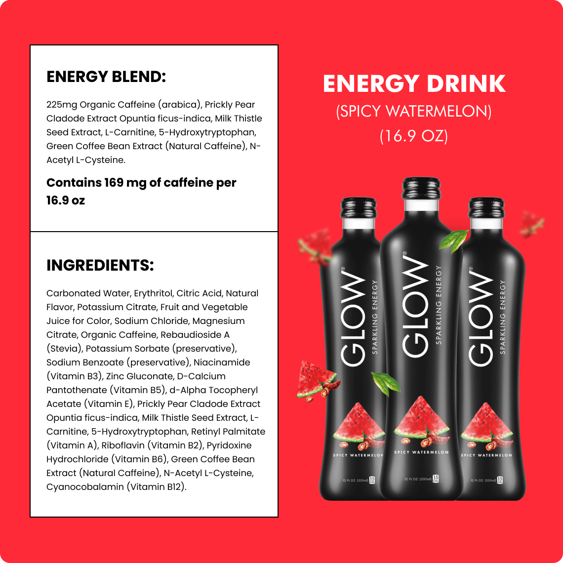 Spicy Watermelon Sparkling Energy, 12-Pack – GLOW®