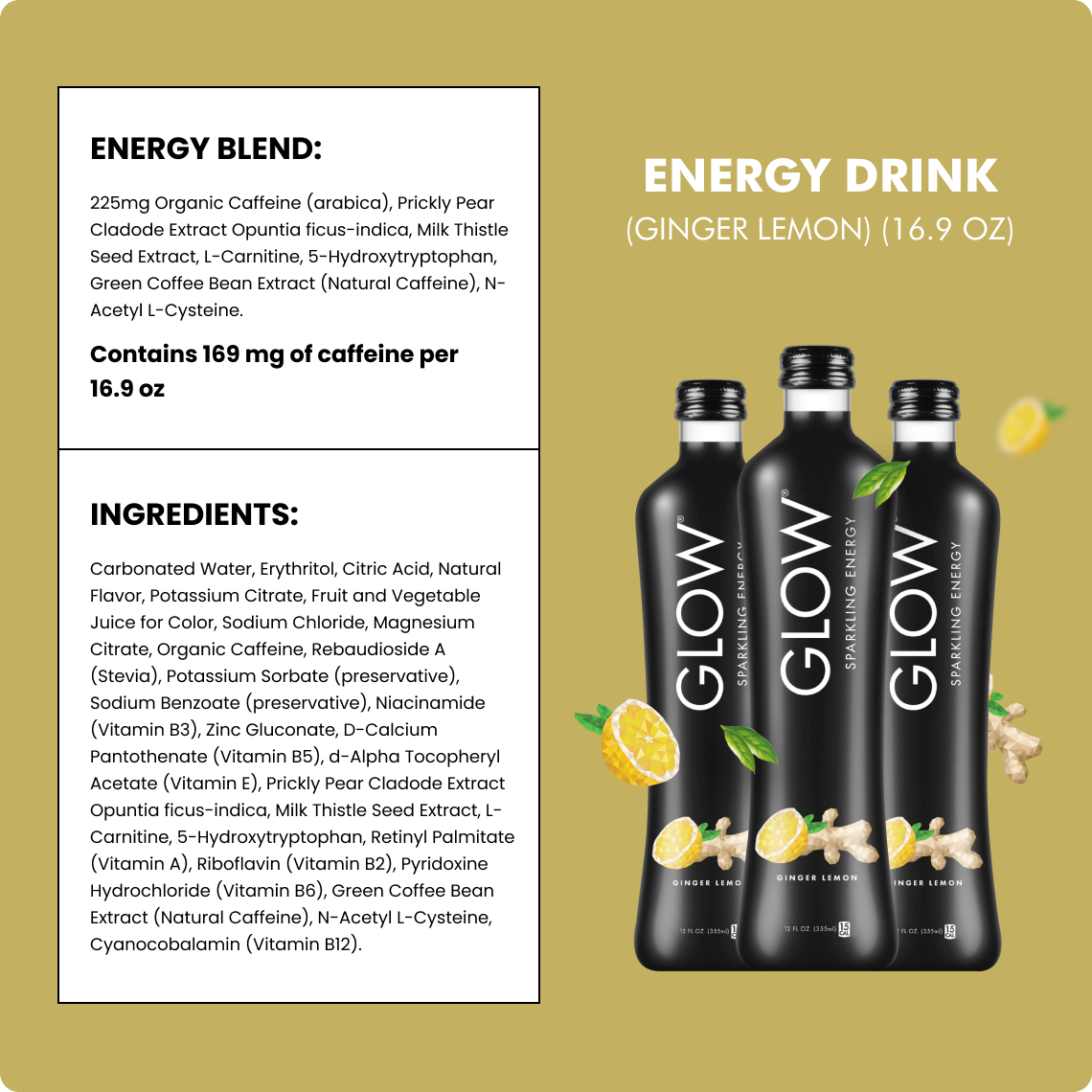 Ginger Lemon Sparkling Energy, 12-Pack – GLOW®